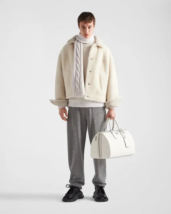 プラダ　PRADA シャーリングディテールコットンジャケット　ホワイト　40 Prada Shearling Jacket - Chalk White | Editorialist